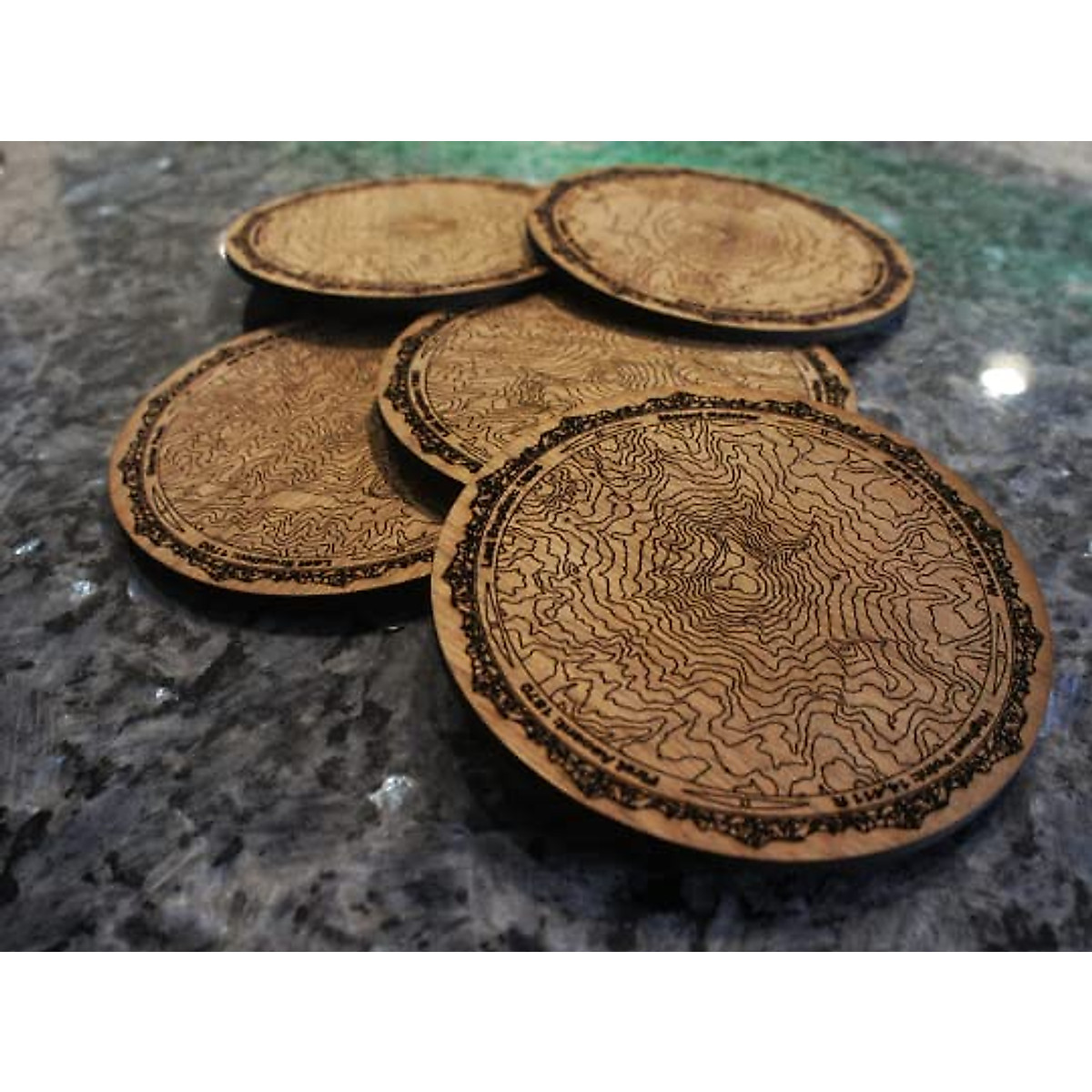Pacific Northwest Mountains Wooden Coasters | Set of 5 | Topography Coasters Active (Poplar)