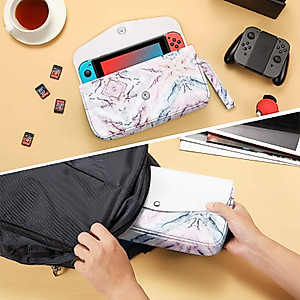 Fintie Carrying Case for Nintendo Switch OLED Model 7.0"/Switch 6.2" - Portable Travel Bag Protective Sleeve Pouch with Game Card Slots & Large Pocket for Switch and Accessories, Marble Pink