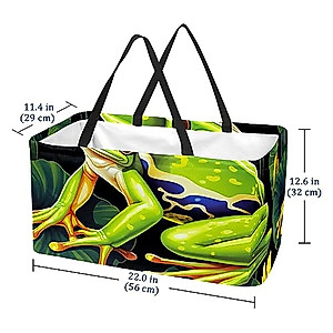 Reusable Grocery Bags Boxes Storage Basket, Red Eye Frog Pattern Collapsible Utility Tote Bags with Long Handle