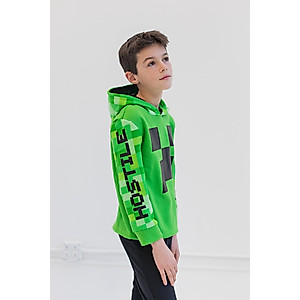 Minecraft Creeper Big Boys Fleece Raglan Hoodie & Pants Set Green/Black 10-12