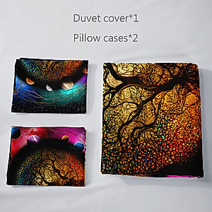AILONEN Space Duvet Cover Set Queen Size, Tree of Life Planet Style Bedding Set-Galaxy Starry Theme Breathable Comforter Cover 3-Piece-Set, 1 Quilt Cover and 2 Pillowcases