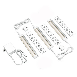 EShine Hand Wave Activated Under Cabinet LED Lighting Kit, Dimmable, 3-Pack 7 in - Touchless Dimming Control, White Under Counter Lights for Kitchen, Garage, Office, Hutch - Warm White (3000K)