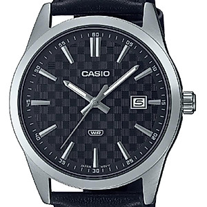 Casio MTP-VD03L-1A Men's Standard Black Leather Band Black Dial 3-Hand Analog Watch