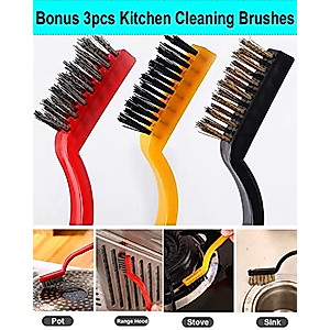 Kitchen Sink Strainer Stopper Combo Basket Replacement for Standard 3-1/2 inch Drain, Chrome Plated Stainless Steel Body with Rubber Stopper, Bonus 3pcs Kitchen Cleaning Brushes (Stainless Steel)