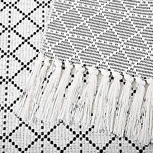 Moroccan Hand Woven Bathroom Rug, Fringe Rug for Bedroom, Cotton Woven Boho Tassel Throw Rug,Tribal Decorative Throw Rugs Carpet for Laundry Hallway Kitchen Sink,Exquisite Geometric(2'x4.3', Black)