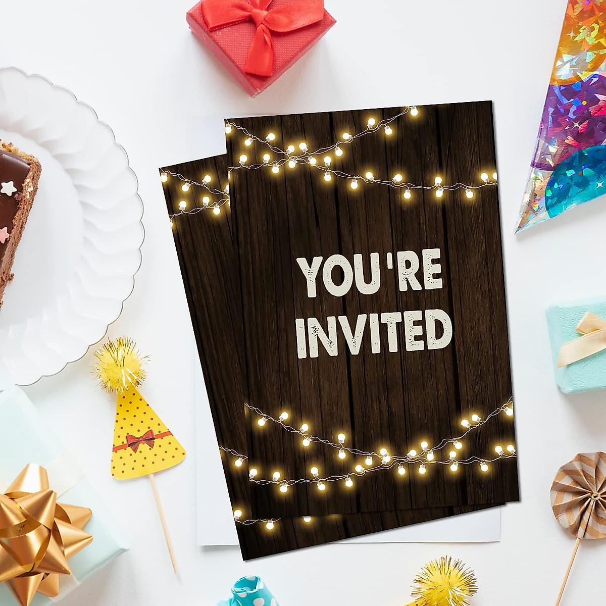 Rustic Surprise Birthday Party Invitations with Envelopes Set of 20 Chalkboard Wood It's a Surprise Birthday Party Invites for Men