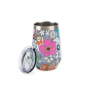 French Bull 12oz Wine Tumbler with Lid 2 Piece Gift Set, Double Wall Vacuum Insulated Stainless Steel Wine Glasses, Keep Drinks Cold For Hours, Stemless Portable Wine Glass - Raj/Delight