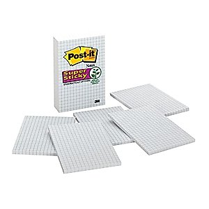 Post-it Super Sticky Notes, 4 in x 6 in, 3 Pads, 2x the Sticking Power, White with Blue Grid Lines, Recyclable (660-SSGRID)
