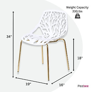 Pozbee Modern White Dining Chairs Set of 2, Birch Sapling Style Chairs for Dining Room, Hotels, Restaurants Indoor Outdoor, Elegant Kitchen Chairs with Gold Legs (2, White)