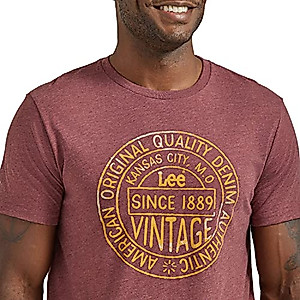Lee Men's Short Sleeve Graphic T-Shirt, Burgundy Heather Vintage Denim