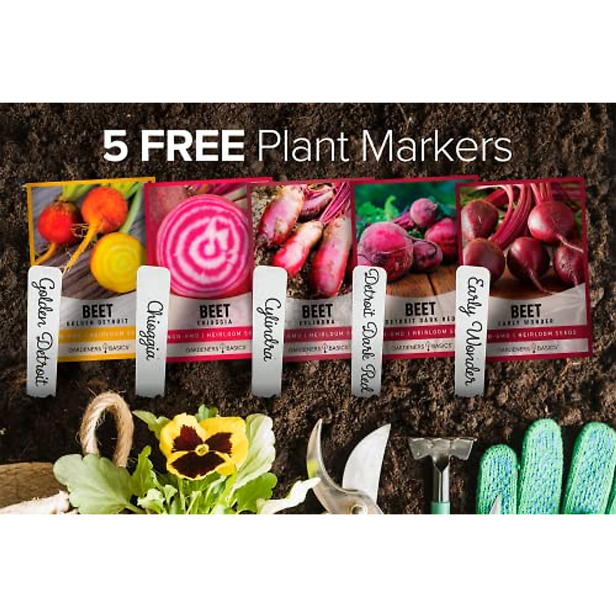 Beet Seeds for Planting Home Garden - 5 Variety Pack Detroit Dark Red, Golden Detroit, Early Wonder, Cylindria and Chioggia Great for Spring, Summer, Fall, Heirloom Veggie Seeds by Gardeners Basics