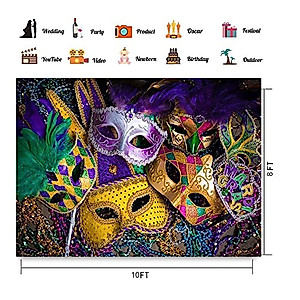 10X8FT Mardi Gras Theme Photography Backdrop Masquerade Backgrounds Birthday Dancing Party Photo Booth for Wedding Bachelorette Party Decorations Banner