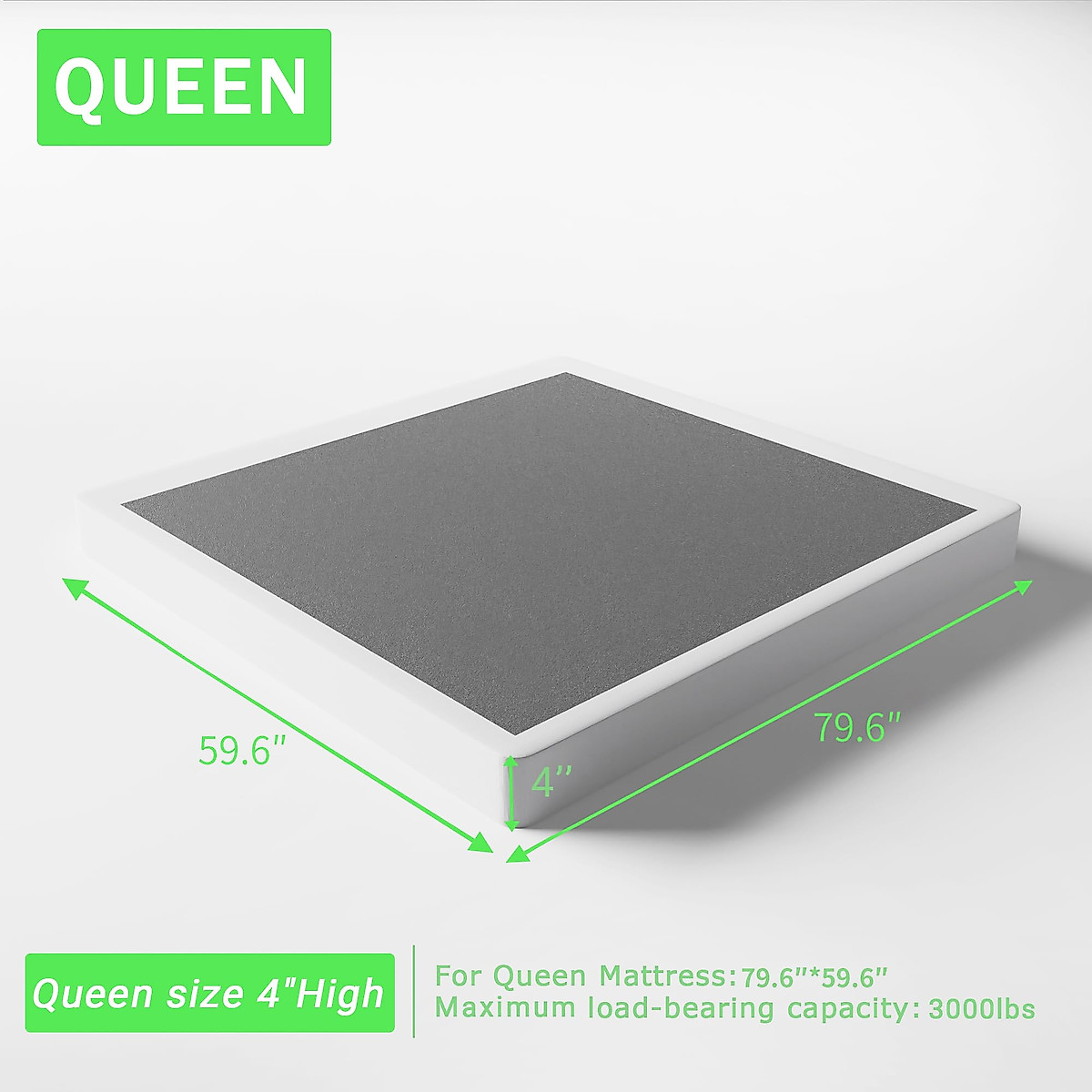 FMDMR 4 Inch Queen Box Spring for Queen Bed, Low Profile Box Spring Queen Only, Heavy Duty Mattress Foundation Metal Bed Base with Fabric Cover, Easy Assembly, Non-Slip, Noise Free