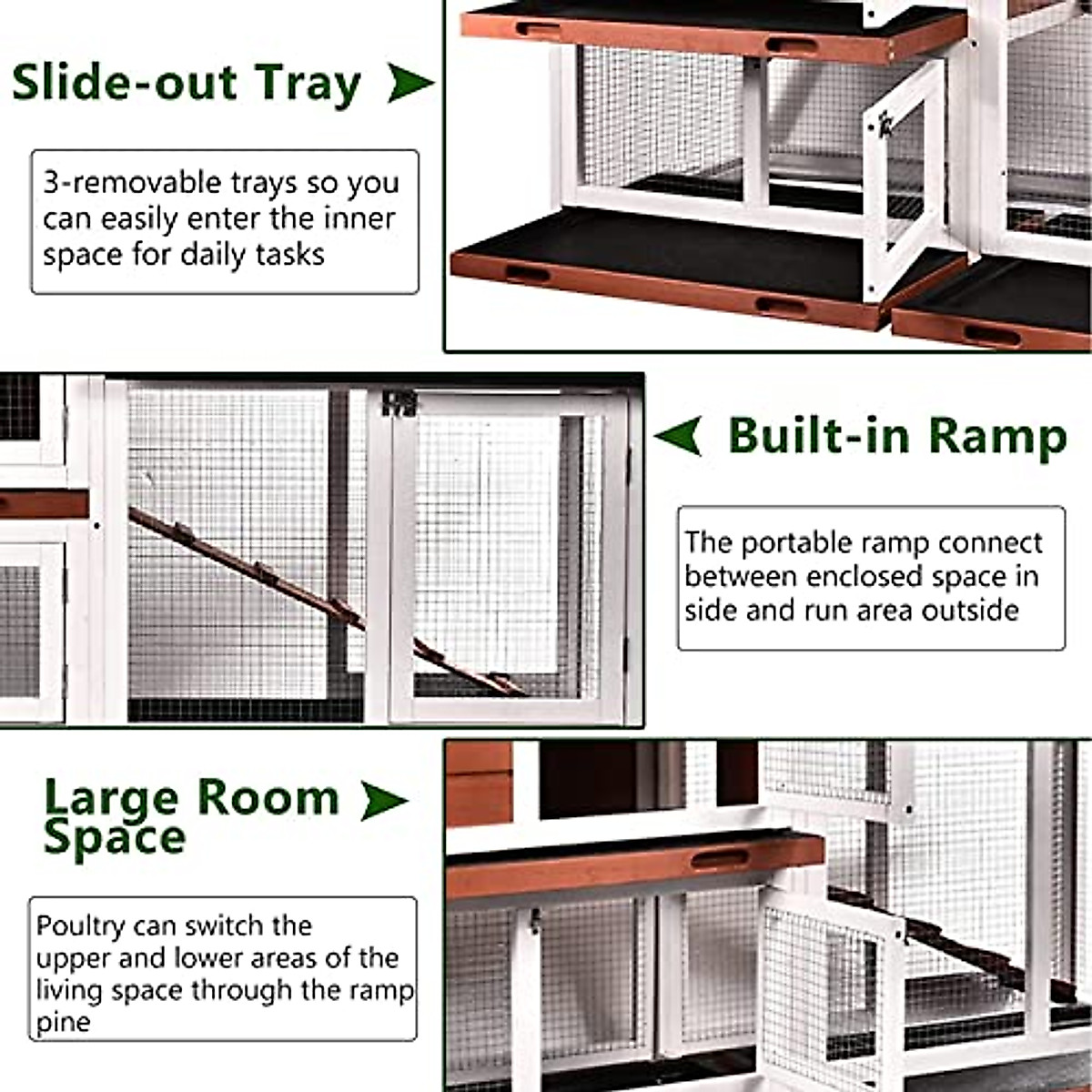 B BAIJIAWEI Rabbit Hutch Indoor Outdoor 62" Bunny Cage - 2-Tier Waterproof Wooden Rabbit Cage - Guinea Pig House with Ramp, Door, Pull Out Tray