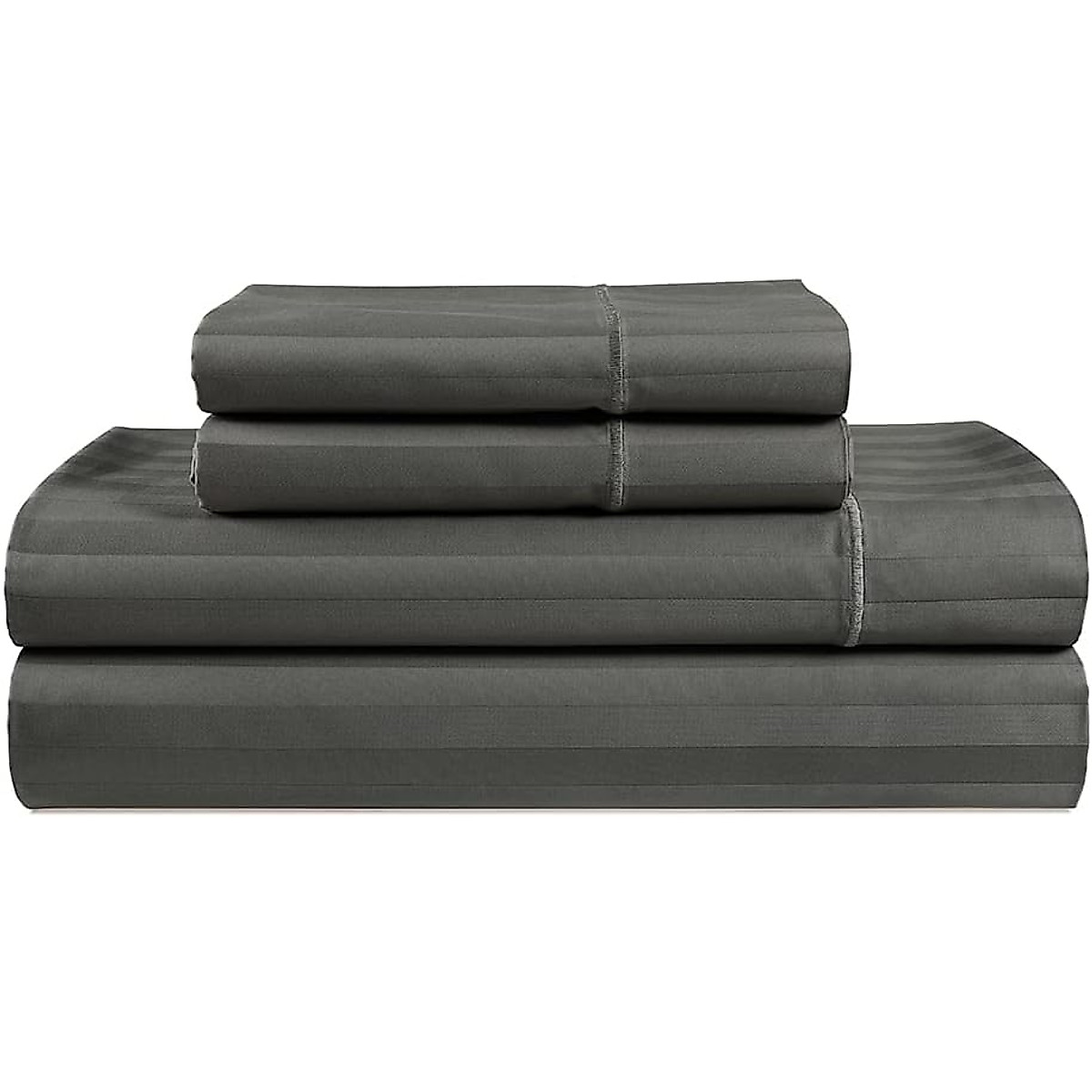 100% Egyption Cotton Cal King Solid Sheet Set & Damask Striped Sheets Set of 2 Combo- 800 Thread Count Sateen Weave Cal KIng Size Solid Sheets & Striped Sheets, Deep Pocket Cotton Bedsheets - Charcoal