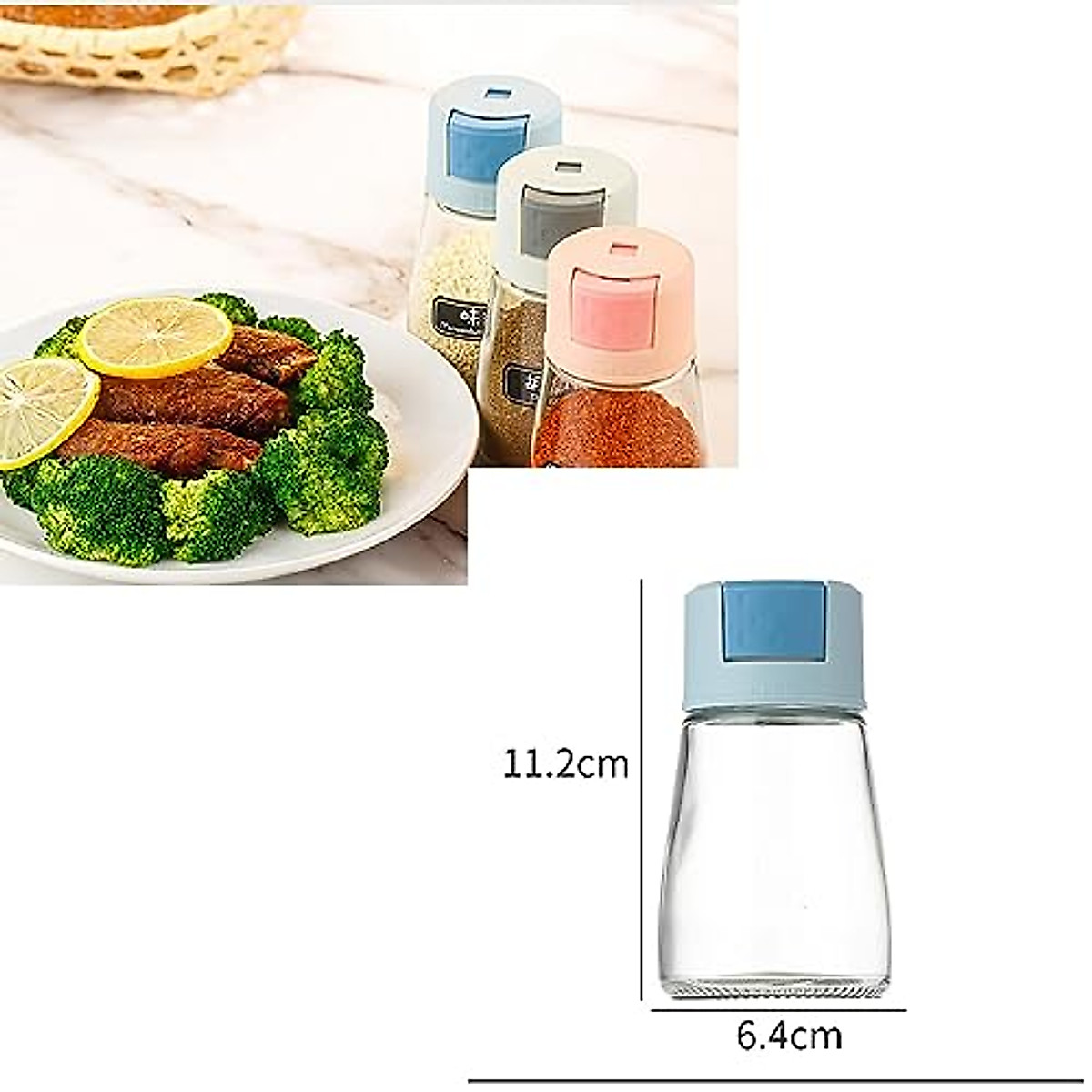 2 Pcs Adjustable Salt and Pepper Shakers,Spice Dispenser ，Glass Salt Dispenser,Each Press 0.5g Salt Healthy Intake (A)