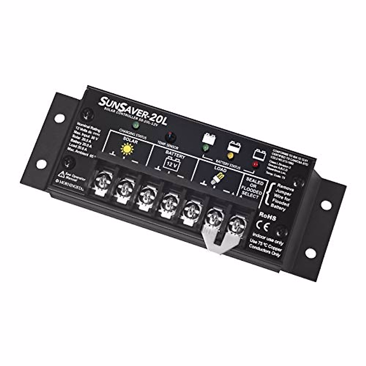 MORNINGSTAR SS-20L-12V SunSaver 20 A with LVD 12 V 100% Duty Cycle -40 to 85ºC Solar Controller - 1 item(s)