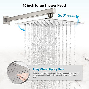 gotonovo 10" Rain Shower System Brushed Nickel Luxury High Pressure Shower Head Bathroom Shower Faucet Set Hand Held Spray Rough-in Valve and Shower Trim Included