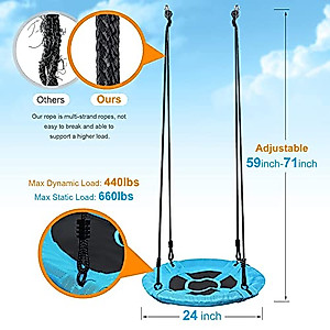 Homde 24 Inch Flying Saucer Swing Anti-Fade Tree Swing Set with 2pcs 5ft Extra Long Strap 2200lbs