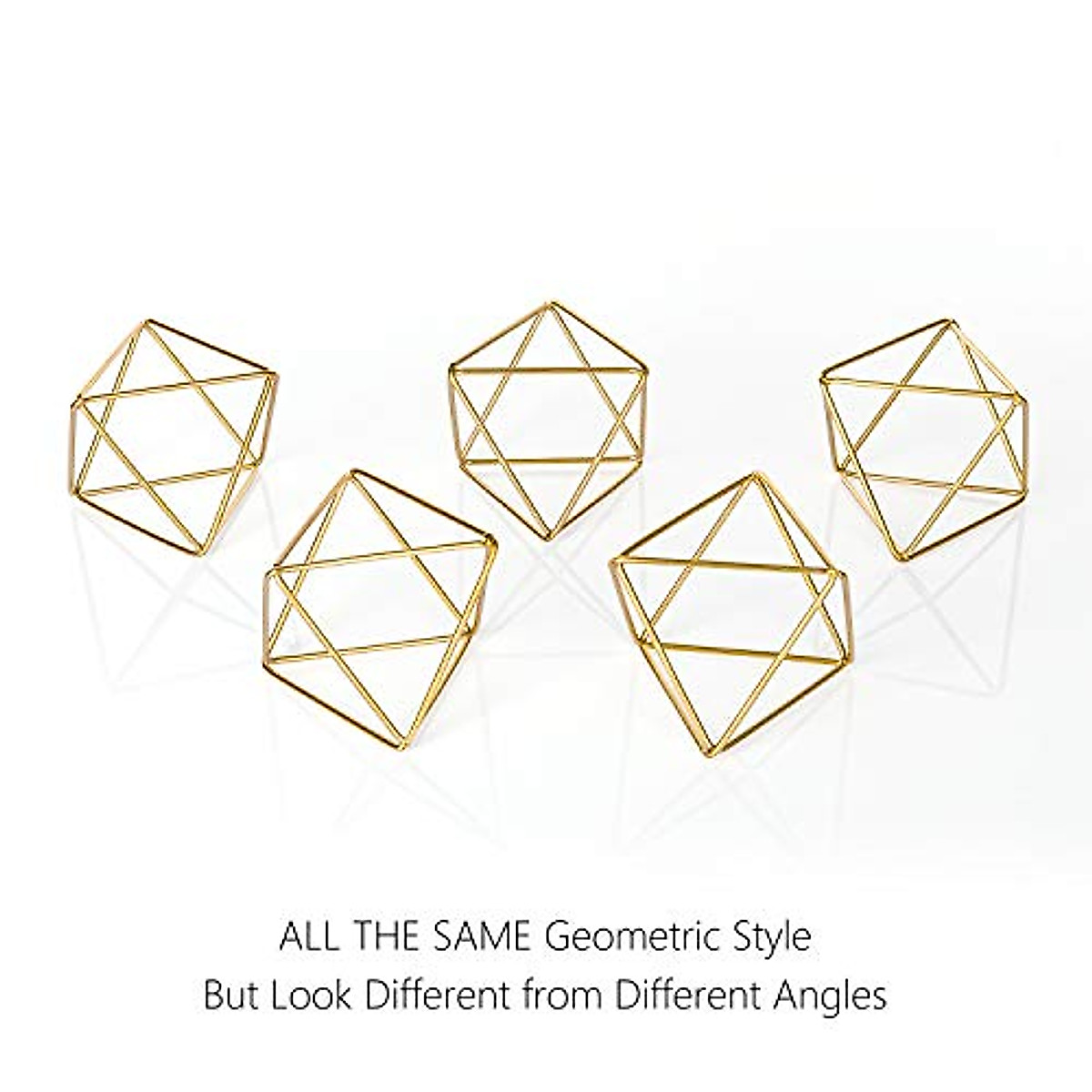 Mkono 5 Packs Air Plant Holder, Same Shape Metal Tabletop Himmeli Decor Geometric Planter Tillandsia Air Fern Display Stand with Each Side 2.6'' Long for Christma Decor Gifts for Plant Lovers, Gold