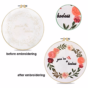 ORANDESIGNE Funny Embroidery Kit for Beginners, Stamped Cross Stitch Kits for Beginners Adults Patterned Needlepoint Embroidery Hoops Cloth Color Thread Floss Flowers Plants Cactus