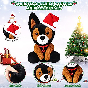 Threan 8 Inch Christmas Stuffed Animal Christmas Plush Doll with Santa Hat for Holiday Decoration Winter Gifts(Dog Style)