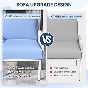 UDPATIO Resin Oversized Patio Furniture Set, Modular DIY Outdoor Sectional Sofa Set, All Weather UV Patio Conversation Set with 5.4'' Thick Cushion for Backyard, Deck, 8pcs Blue White