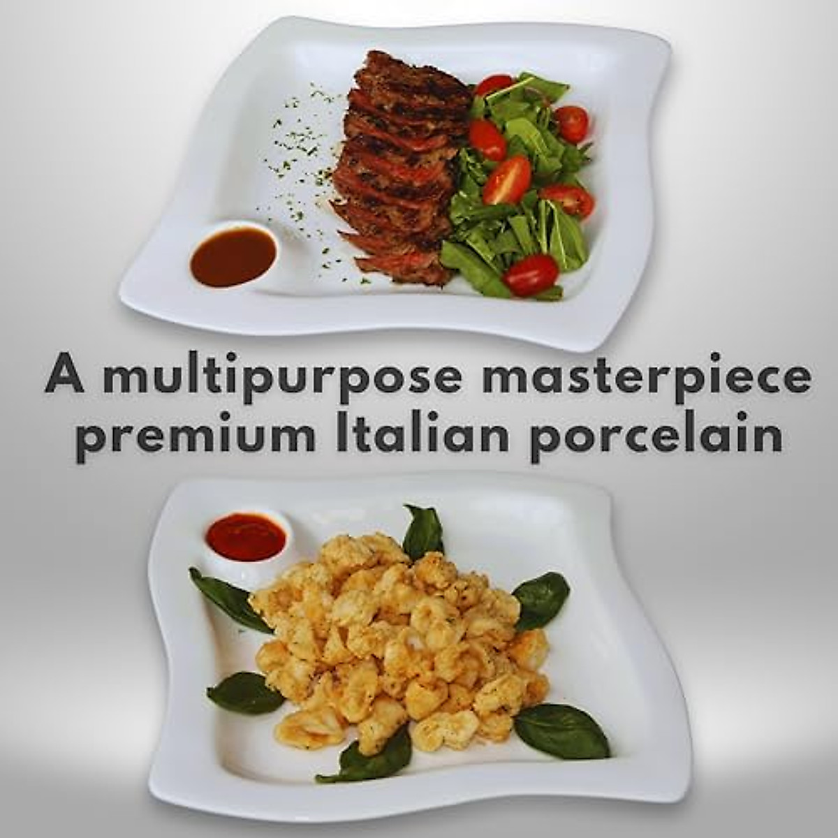 Il Bel Piatto 12-inch Premium Elegant Italian Porcelain Plates with Sauce Compartment - Premium Dining Plates Made in Italy (White, 4 Pieces)