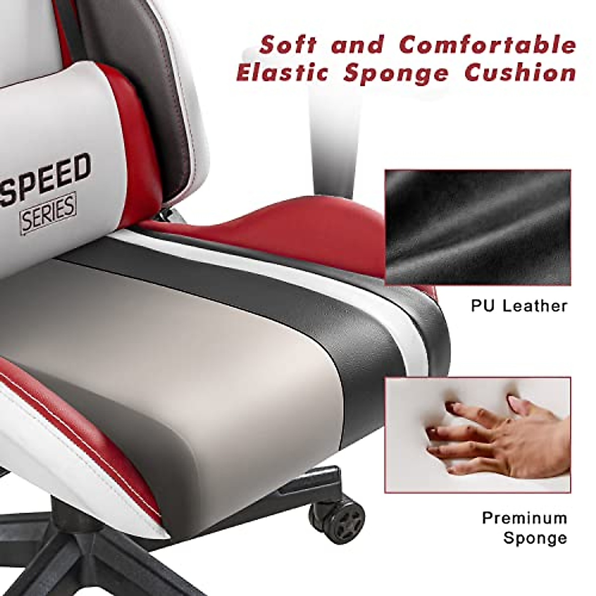Homall Gaming Chair Racing Style High-Back PU Leather Office Chair Computer Desk Chair Executive and Ergonomic Swivel Chair with Headrest and Lumbar Support (White/Red)