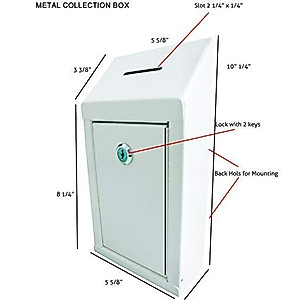 Metal Donation Box & Collection Box Office Suggestion Box Secure Box With Top Coin Slot and Lock Included with 2 Keys - Easy Wall Mounting or Counter Top Use (Black)