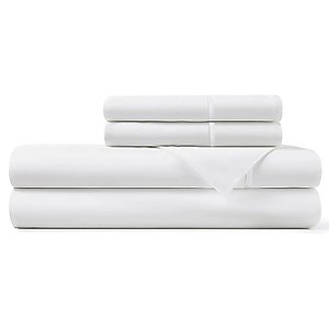 Pizuna Cotton Sheets Queen Size, 100% Long Staple Cotton Percale Sheets Queen with 15inch Deep Pocket (Combed White Cotton Sheets Queen)