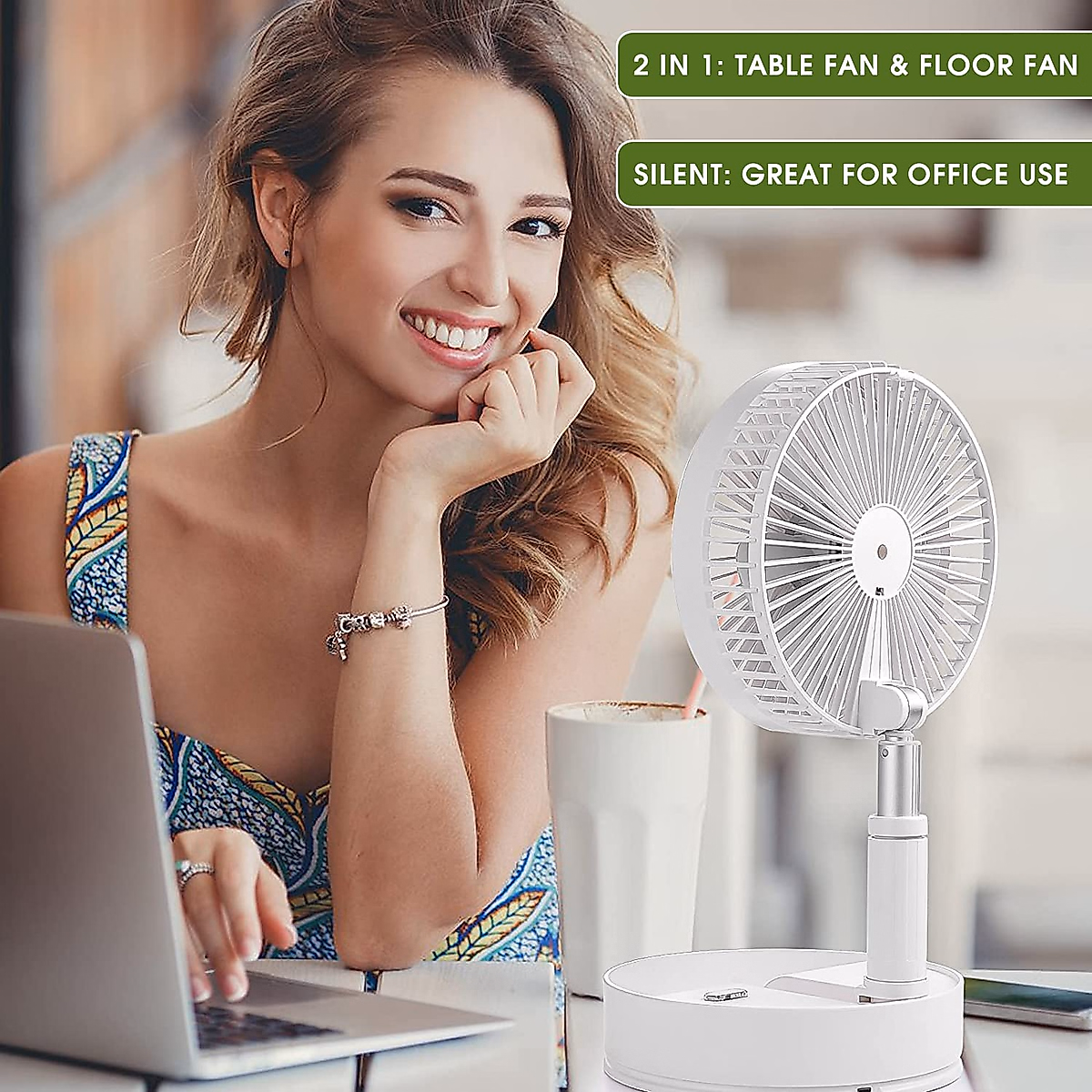 EZYDAYYI Rechargeable Battery Operated Fan for Bedroom, 7200 mAh 8 inch Foldable Oscillating Fan with Remote and Timer, 4 Speeds Portable Floor Standing Fan Small Table Desk Fan for Travel Camping