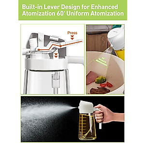 2 in 1 Oil Dispenser And Oil Sprayer for Kitchen, 2 in 1 Oil Sprayer Came With Some Stickers With Various Oil Labels, 420ml/14oz Oil Sprayer Perfect for Cooking, Air Fryer, BBQ, Baking, Salad - White