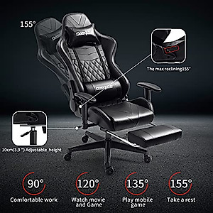 Darkecho Gaming Chair Office Chair with Footrest Massage Racing Computer Ergonomic Chair Leather Reclining Desk Chair Adjustable Armrest High Back Gamer Chair with Headrest and Lumbar Support Black