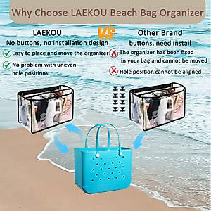 LAEKOU Beach Bag Organizer Designed for Bogg Bag Accessories X Large Divider, 2PCS Key Insert Charm Holder Designed for Bogg Bag, Transparent & Black