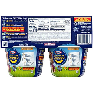 Kraft Macaroni & Cheese Paw Patrol Shapes Dinner 1.9 oz Cups, 4 Count(Pack of 1)