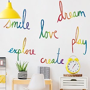 RW-6006+7 Colorful Inspirational Wall Decals Love Dream Smile Wall Stickers Play Create Explore Vinyl Quote Decals DIY Removable Saying Words Wall Art Decor for Kids Bedroom Classroom Nursery Playroom