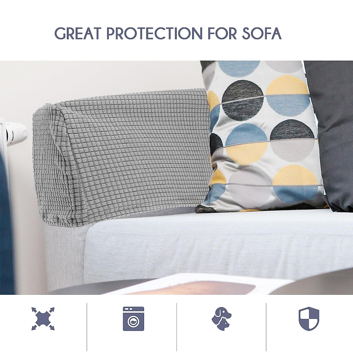 BESPORTBLE Chair Arm Covers Protectors 2pcs Chair Arm Protectors Universal Elastic Sofa Stretch Armrest Cover Sofa Side Towels Office Recliner Couch Loveseat Cloth(Light Grey) Chair Arm Covers