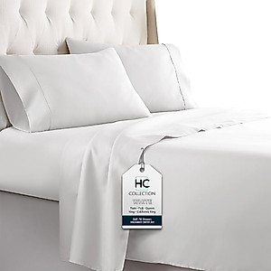 HC COLLECTION Full Size Bed Sheets, 4 pc Bed Sheets & Pillowcases Set - Machine Washable for Easy Care - Soft & Breathable All Season Microfiber Sheets with Deep Pockets - White