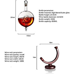 Whiskey Decanter Set whiskey gifts for men Skull Decanter, Rotating Clear Glass Globe Includes 2 Skull Shot Cups, Liquor Dispenser with Wooden Stand, Whiskey Decanter with Antique Ship
