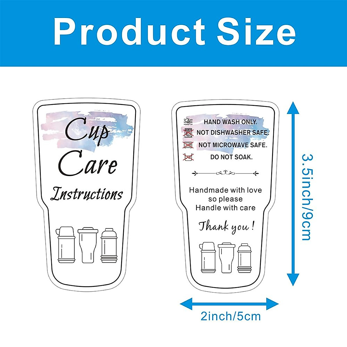 KIUKIUO 240 PCS Tumbler Care Instructions Cards Packaging Customer Direction Card for Tumbler, Cup, Mug Small Business Online Shop Owner 3.5 x 2 Inch (cup shape)