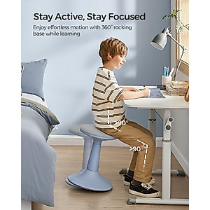 SONGMICS Kids Wobble Chair, Wiggle Stool for Kids Ages 8-12, Comfortable 60D Foam Seat, Breathable Fabric, Anti-Slip Base, 18.1-Inch High, Tool-Free Assembly, Pale Blue and Dove Gray UOSC010Q01