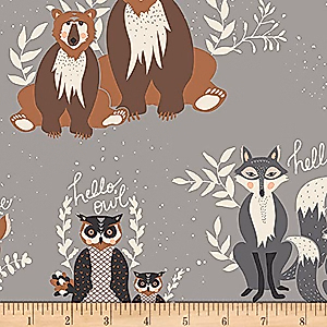 Art Gallery Fabrics Art Gallery Bear Oh Hello Fog Fabric, Gray