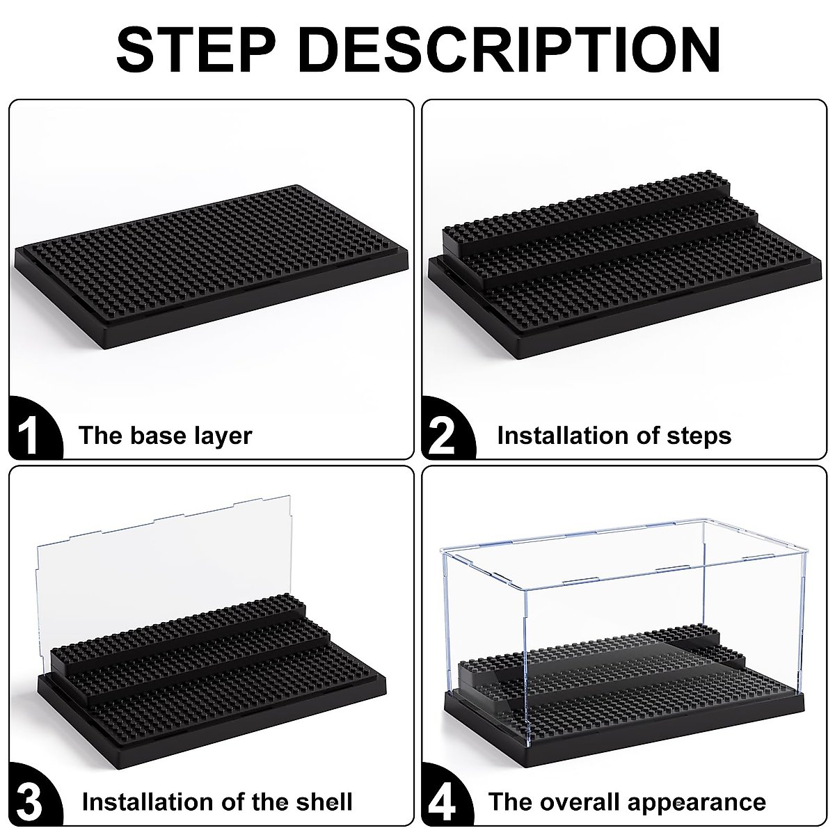 Minifigure Display Case for Action Figures Blocks, Clear Dustproof Acrylic Display Box Storage with 3 Movable Steps Gifts for Children,Black…
