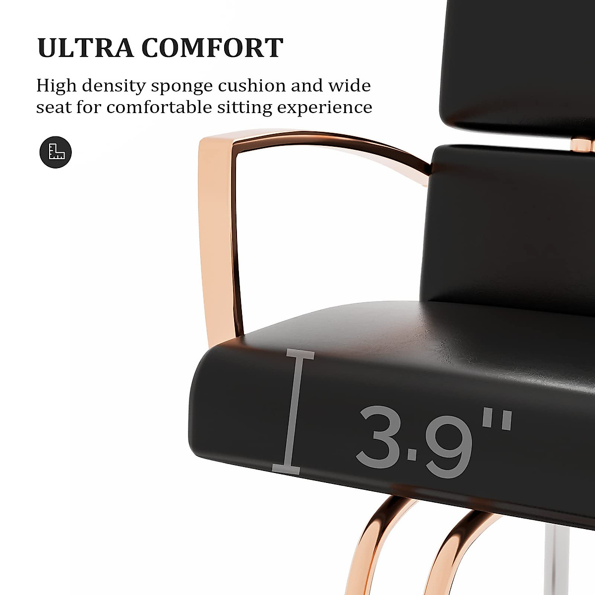 OmySalon Salon Chair for Hair Stylist Heavy Duty, Barber Chair 360 Degree Swivel, Hydraulic Styling Chair Black & Rose Gold, Beauty Spa Hairdressing Tattoo Equipment