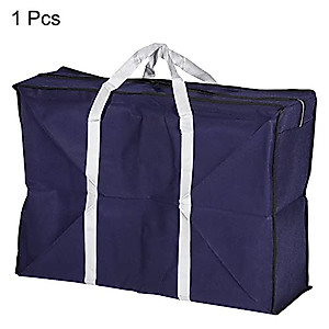 PATIKIL Storage Tote with Zippers, 30.7" Length Foldable Heavy Moving Tote Bags for Bedding Clothes, Blue