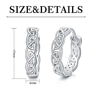 Shusukue Celtic Hoop Earrings 925 Sterling Silver Tiny 16mm Round Huggie Hoop Earrings Celtic Knot Hollow Hoop Earrings Vintage Good Luck Irish Jewelry Gifts for Women Men