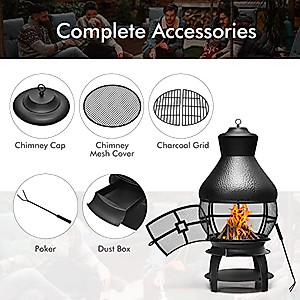 Toolsempire Outdoor Fire Pits 22 Inch, Wood Burning Fire Pit Metal Firepit Bonfire Pit Firebowl with Poker for Patio, Garden, Camping, Heating, BBQ, Black