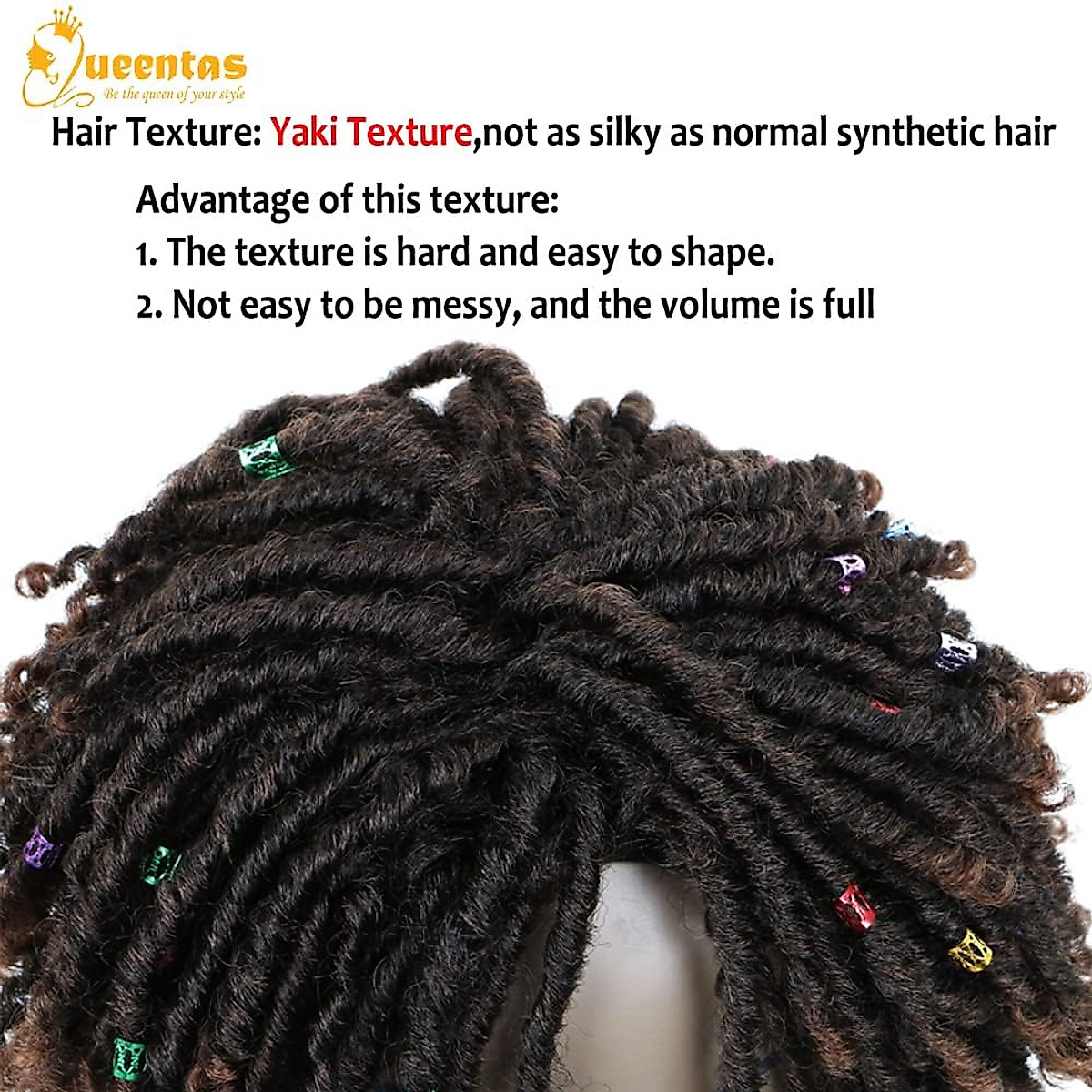 QUEENTAS Dreadlock Wigs for Black Women and Men Short Curly Big Afro Braided Wigs Faux Locs Twist Braiding Synthetic Wigs (Black to Brown)