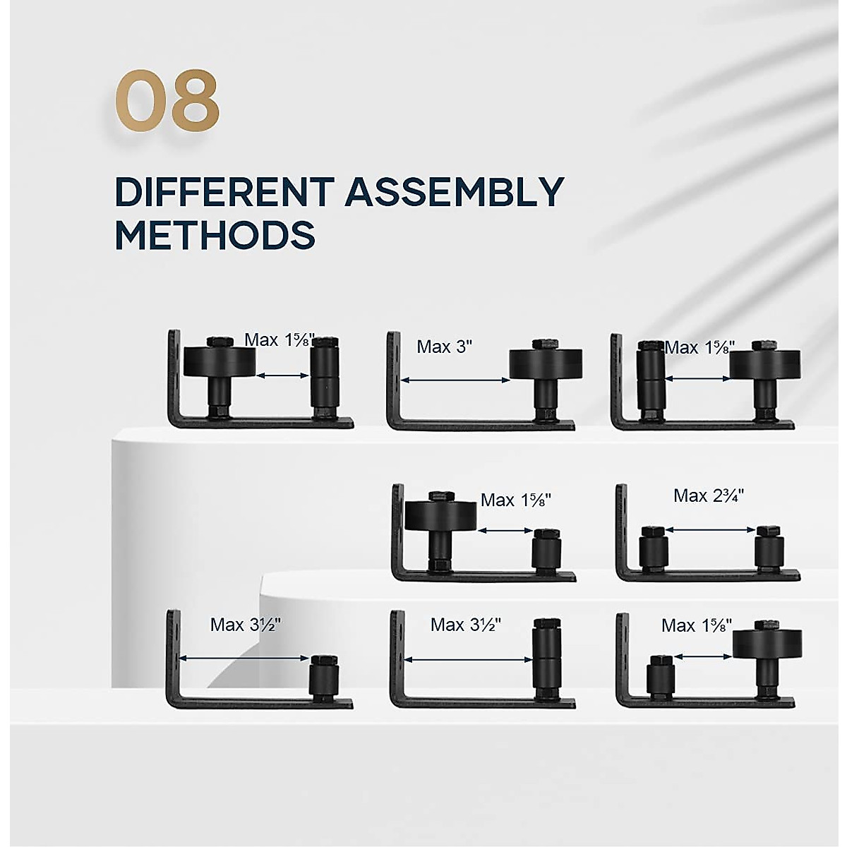 EaseLife 2 Pack Barn Door Floor Guide,8 Assemble Setup Options,Wall Mount System,Adjustable Stay Roller,Flush Flat Bottom Design,Black